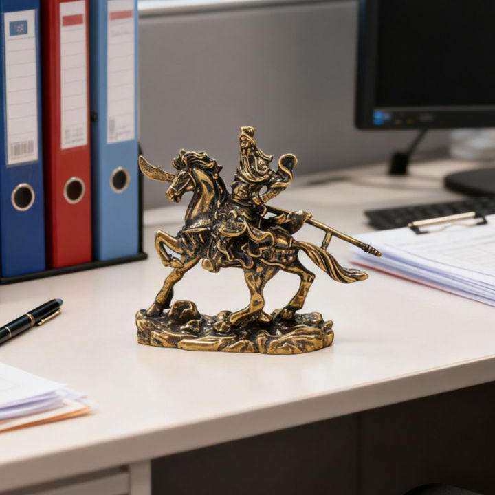 Brass General Figurine Retro Guan Yu on War Horse Statue Distressed ...