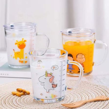 T18 Kids milk cup glass with straw Child cartoon animal series 400ML ...