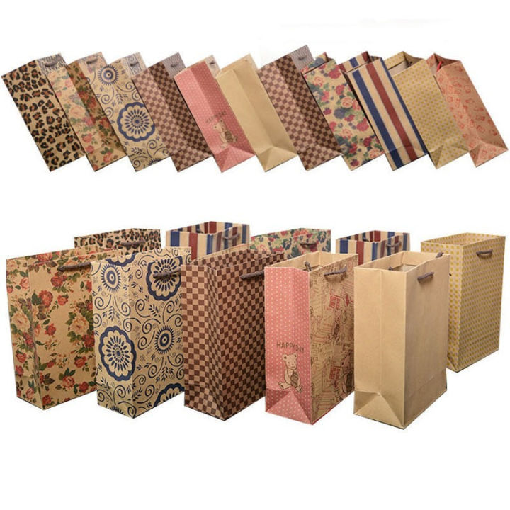 Brown Kraft Paper Bag Nice Pattern Random Design Hand bag Gift bag ...