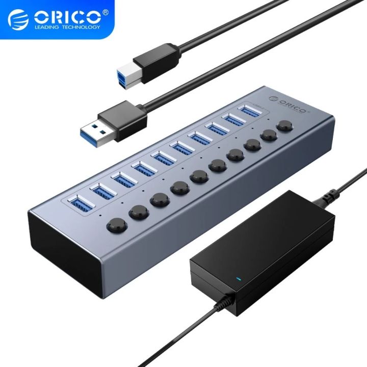 ORICO Powered USB 3.0 HUB 7/10/13/16 Ports USB Extension with On/Off Switches 12V Adapter ...