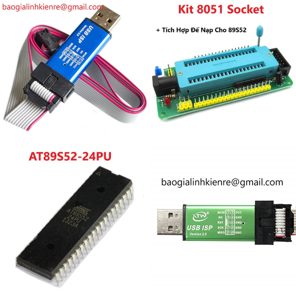 Mạch Nạp ISP , Kit 8051 Socket Mở Rộng 40 Chân - Tích Hợp Đế Nạp Chip 89S52, IC 89S52 Vi điều ...