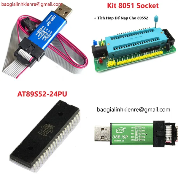 Mạch Nạp ISP , Kit 8051 Socket Mở Rộng 40 Chân - Tích Hợp Đế Nạp Chip 89S52, IC 89S52 Vi điều ...