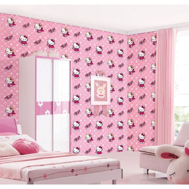 Wallpaper Dinding Kamar Hello Kitty Pink