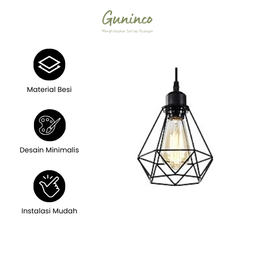 GUNINCO KAP LAMPU GANTUNG Besi Diamond Cafe Vintage Edison / lampu gantung aesthetic Hiasan ...