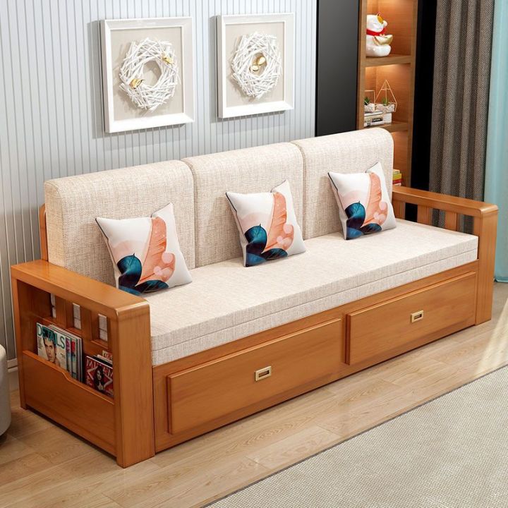 Solid Wood Sofa Bed Full Solid Wood Storage Retractable Living Room ... Solid Wood Sofa Bed Full Solid Wood Storage Retractable Living Room ...