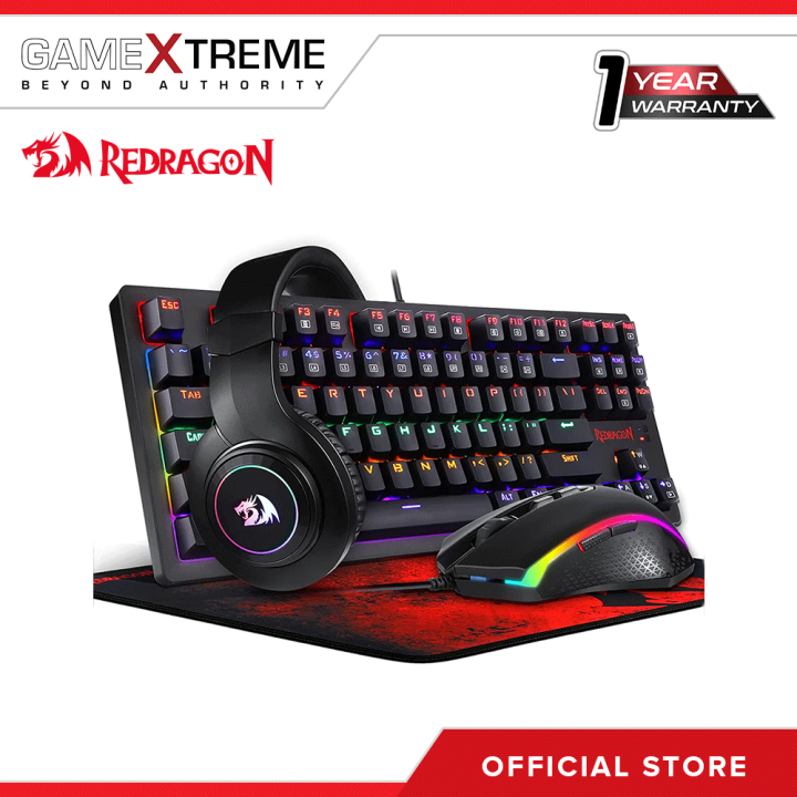 Redragon S113P-KN Keyboard/Mouse/Mousepad/Headset 4-In-1 Set Gaming ...