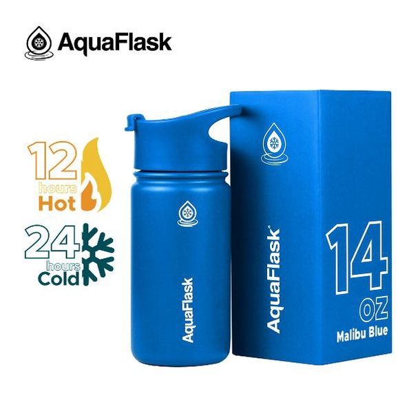 Aquaflask (14oz) MALIBU BLUE Wide Mouth with Flip Cap Vacuum Insulated ...