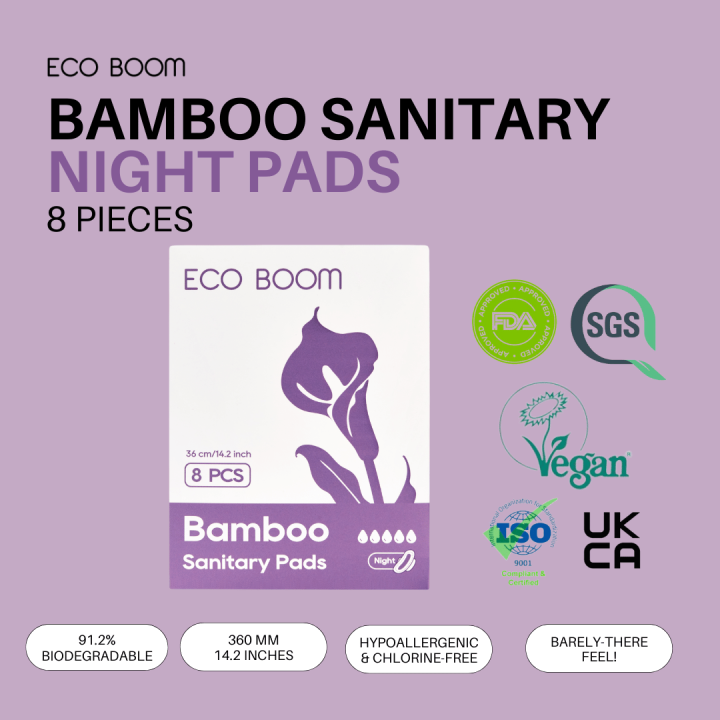 NEW! ECO BOOM NIGHT PADS Feminine Biodegradable Bamboo Sanitary Pads ...
