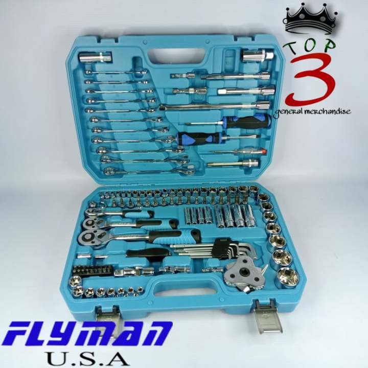 Flyman Socket Wrench Set 121 Pcs. 6 Point (3 Sizes - 1/4", 3/8", 1/2 ...