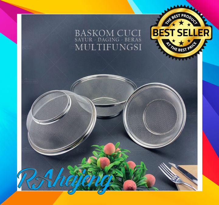 baskom saringan jaring stainless / baskom cuci sayur beras multifungsi ...