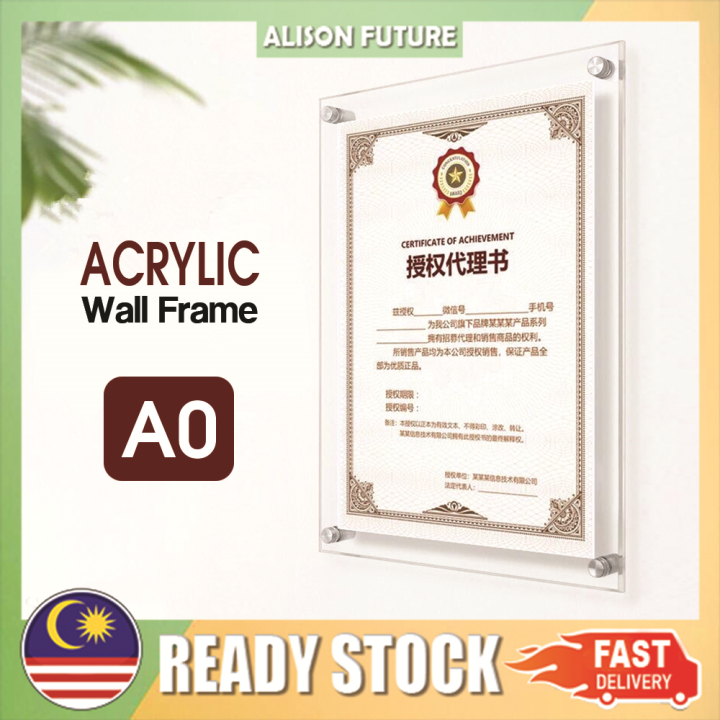 A0 Wall Mounted Clear Acrylic Paper Photo And Certificate Frame With ...