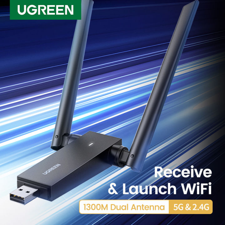 UGREEN ตัวรับสัญญาณไวไฟ AC1300 USB WiFi Adapter with Amplifier 5G 2.4G ...