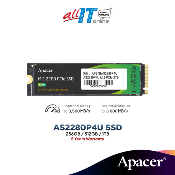 Apacer AS2280P4U M.2 PCIe Gen3 x4 NVMe SSD Solid State Drive (256GB ...