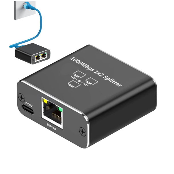 1x2 1Gbps Ethernet RJ45 Gigabit Splitter 2 Simultaneous Network Devices ...