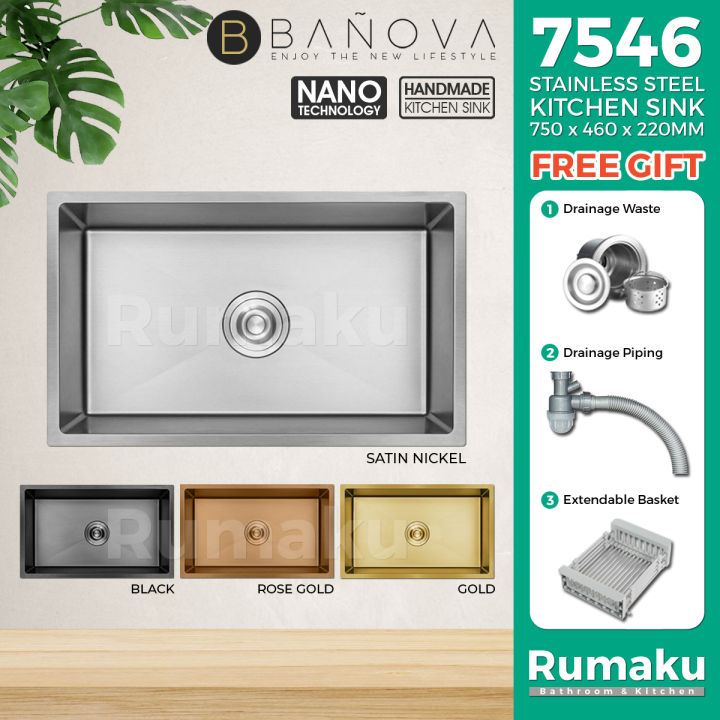 BANOVA Stainless Steel Handmade Undermount 1 Bowl Kitchen Sink (NANO ...