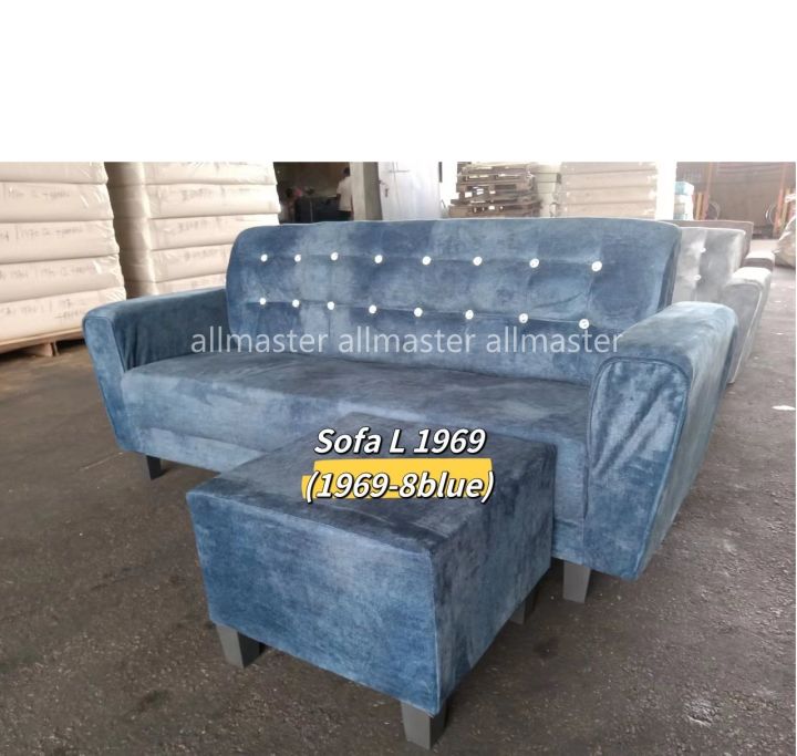 L Shape Sofa Fabric Sofa (Kain) + Stool / PVC Sofa (Kulit) / Velvet ...