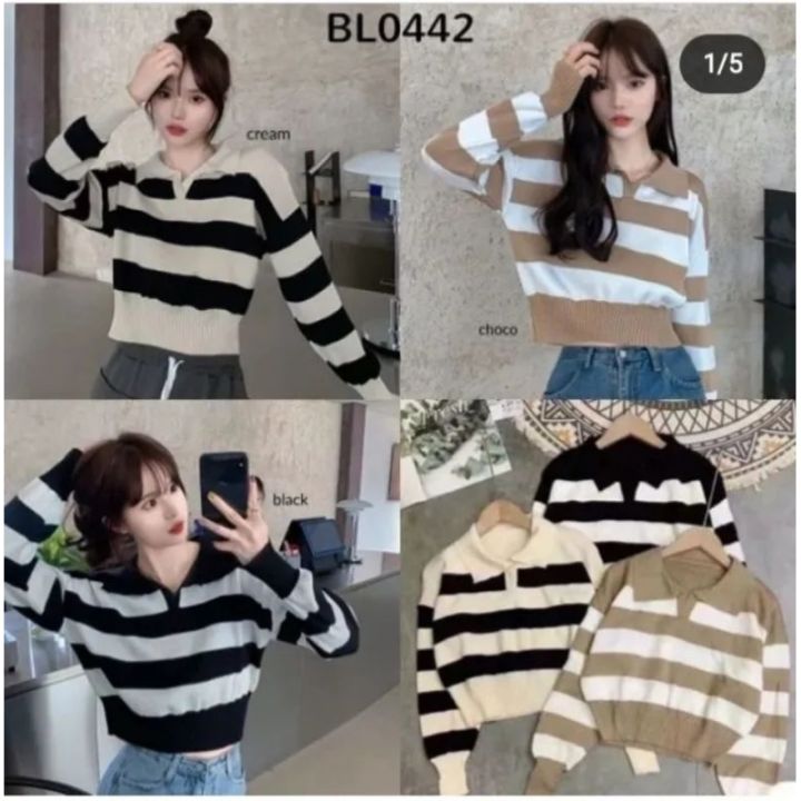 Sweater Rajut Wanita Valencia Motif Garis-Garis All Size | Lazada Indonesia