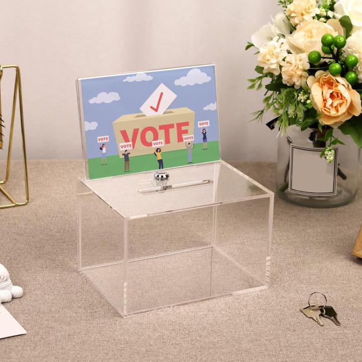 Acrylic Donation Box with Lock Clear Ballot Box with Sign Holder ...
