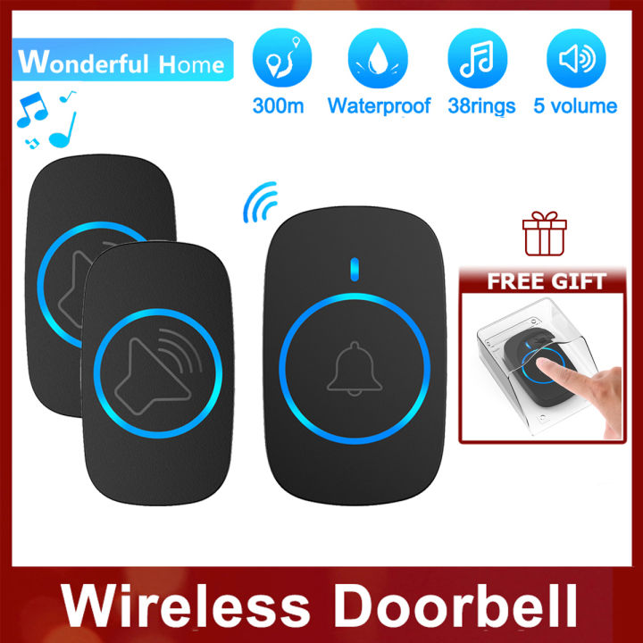 Wireless Doorbell Waterproof Door Bell 1 Button With 1/2/3 Receiver ...
