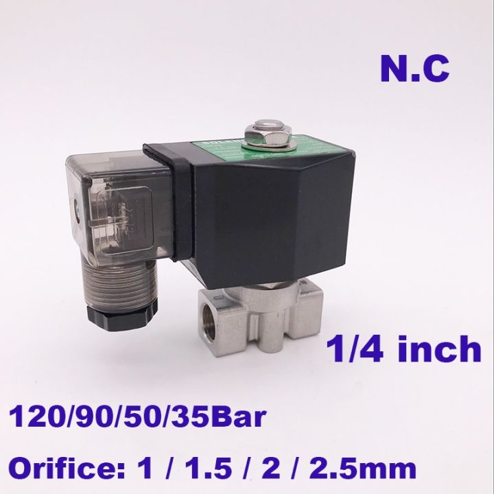 GOGO 90bar/50bar/35bar 2 way water high pressure solenoid valve 1/4 BSP 220V 12V Orifice 1.5/2/2 ...