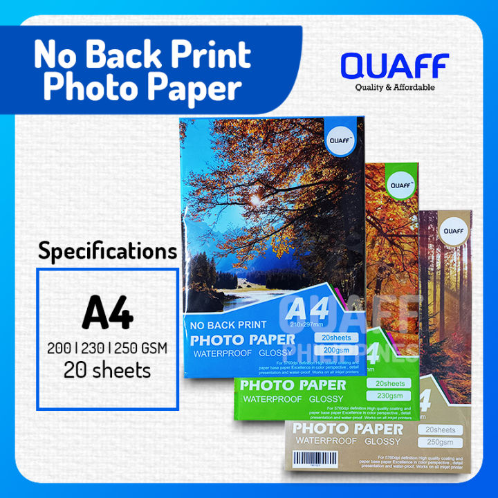 QUAFF No Back Print Glossy Inkjet Photo Paper A4 200GSM / 230GSM ...