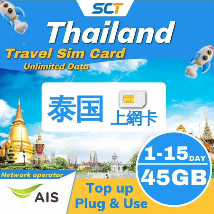 1~15 days Thailand Travel Sim Card Unlimited Data 【45GB High speed data ...