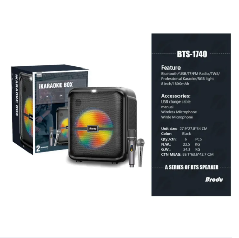 Brodu BTS-1740 IKARAOKE BOX PROFESSIONAL SYSTEM 8INCH PORTABLE SPEAKER ...