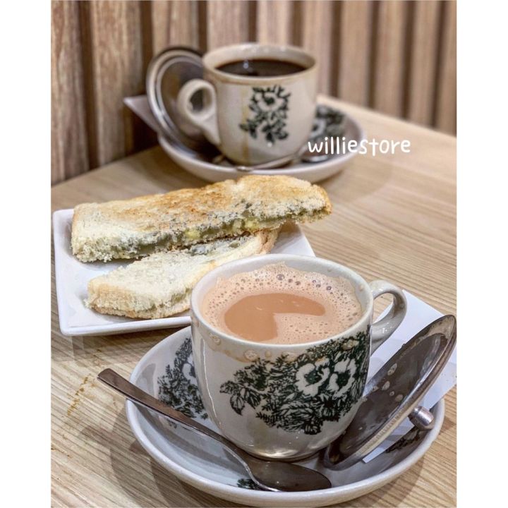【Williestore】Traditional Retro Chinese Floral Green Flower Kopi Cup and ...