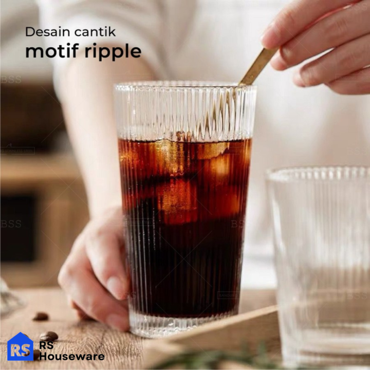 [RS] KOHI Ripple Glass Gelas Kaca Motif Garis Lurus Gelas Kopi Teh ...
