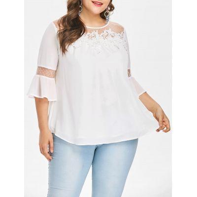 Plus Size Back Keyhole Mesh Panel Blouse (WHITE) | Lazada