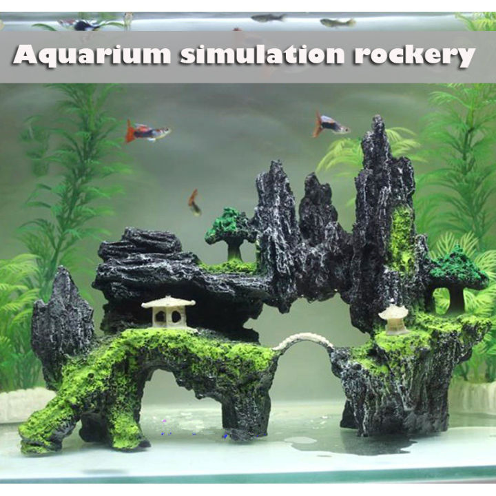 Resin rockery stone fish tank turtle tank water grass tank landscape ...