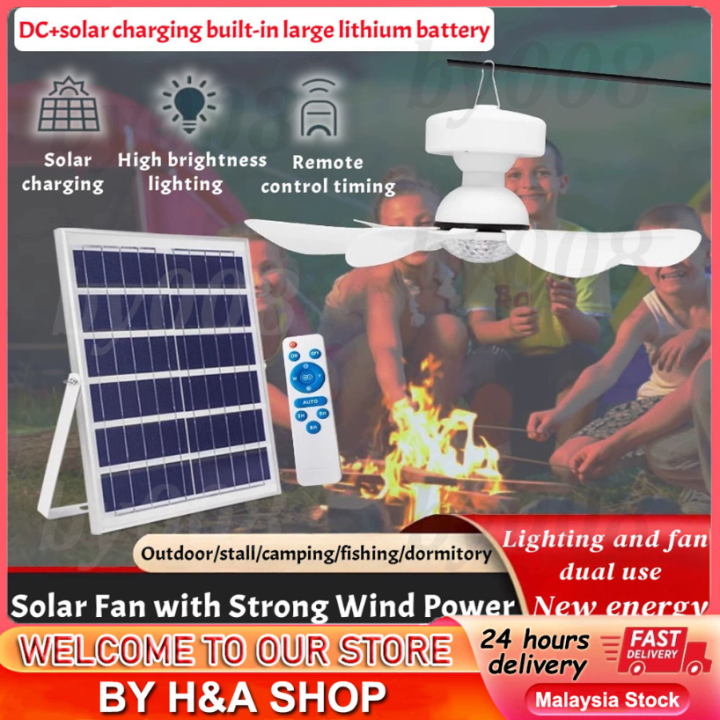Remote Control Portable Solar Outdoor Ceiling Fan with Light 3-Color ...