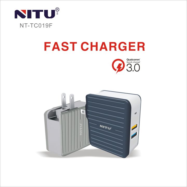 ORIGINAL NITU NT-TC019F QUALCOMM 3.0 HOME CHARGER DUAL PORT WITH USB DATA CABLE | Lazada