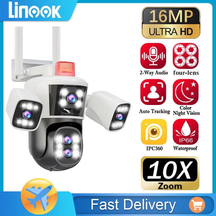 Linook IPC360 กล้องวงจรปิดสี่เลนส์ 16MP HD กล้องวงจรปิดสองด้านเลนส์ปรับ ...