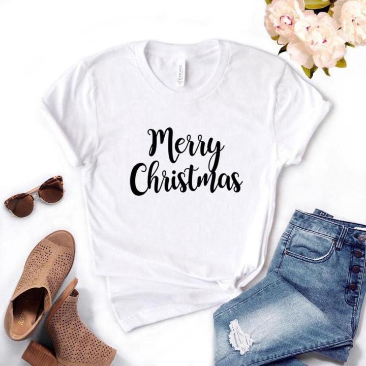 เสื้อยืดคริสต์มาส MERRY CHRISTMAS shirts graphic tees unisex round neck ...