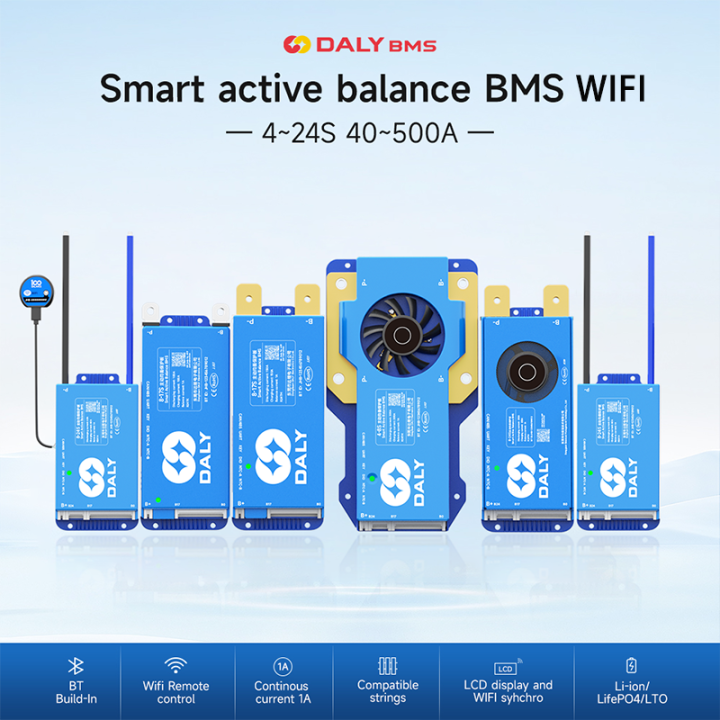 DALY Smart 1A Active Balance 4-24s 40-500A wifi BMS CAN built in bluetooth LiFePO4 Li-ion 4-8S 8 ...