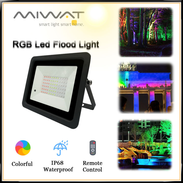 MIWAT LED น้ำท่วม,20W 30W 50W 100W IP68กันน้ำไฟสปอร์ตไลท์ RGB Garden Light 220V, 16สีแสงกลางแจ้ง ...