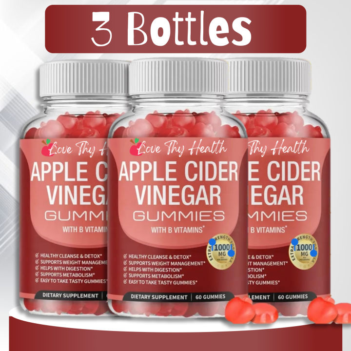 Love Thy Health Apple Cider Vinegar Gummies - 60 gummies per bottle with the Mother plus with ...