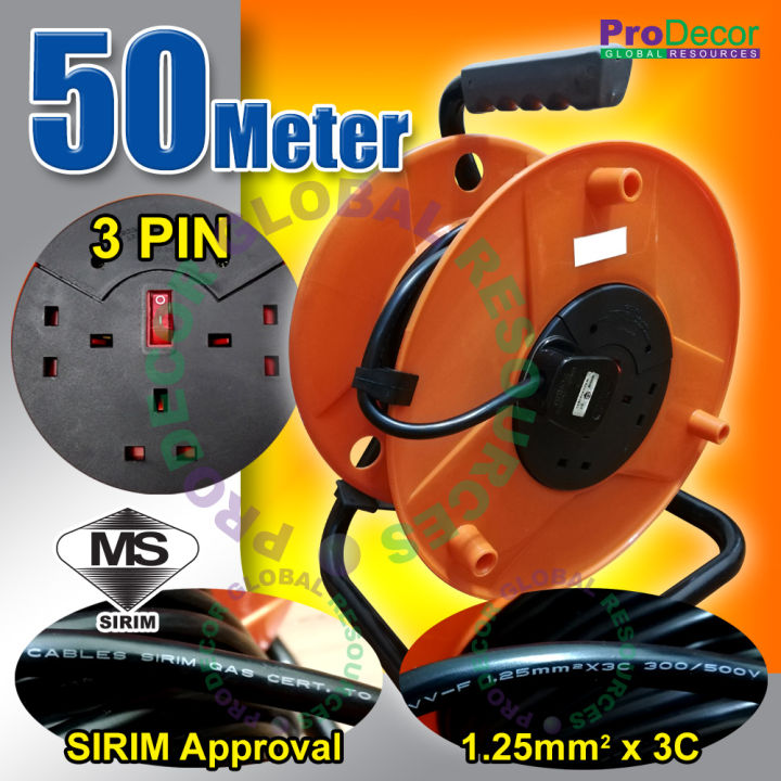 SJP 3 PIN Big Cable Reel Drum Extension w/50Meter - 3C x 1.25mm Full ...