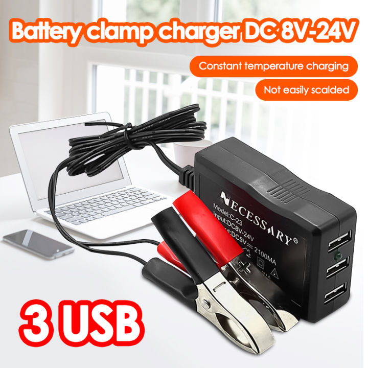 Battery Clip Charger 3USB Clip Three USB Clip Charge DC12V 24V to 5V ...