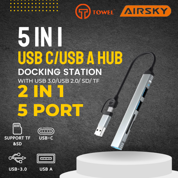 HC-77A AIRSKY 5 in 1 USB C/USB A HUB Docking Station with USB 3.0/USB 2.0/SD/TF | Lazada