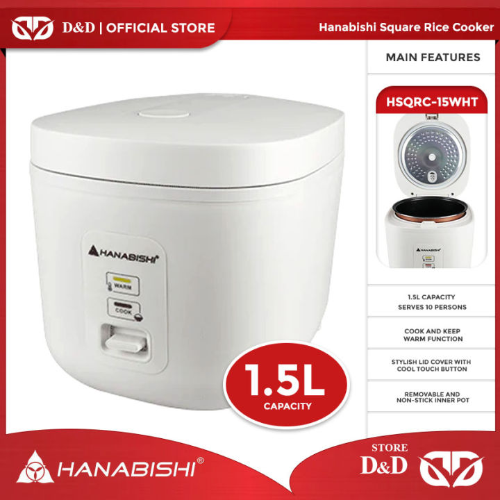 D&D | Hanabishi Square Rice Cooker available in 2 sizes HSQRC-15WHT ...