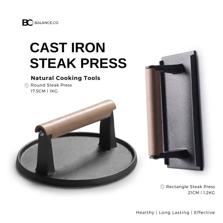 Balance.co Pre-seasoned Heavy Duty Cast Iron Grill Press Steak Press ...