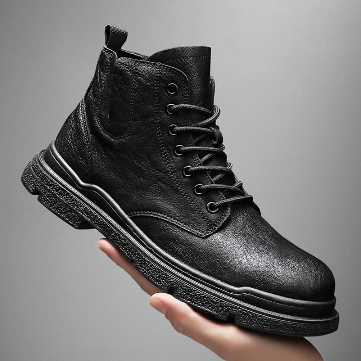 Men's fashion short boots, casual Martin boots, solid color motorcycle ...