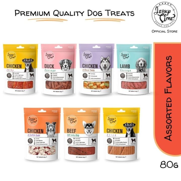 Jerky Time Assorted Flavored Dog Treats with Real Meat Chicken Duck Beef Lamb Flavors 80g ...