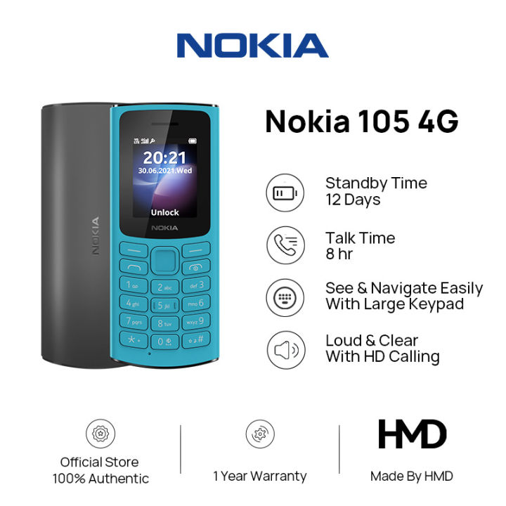 Nokia 105 2G/4G Basic Phone 1.8 Inches 1450 mAh Dual Sim Extra Long ...