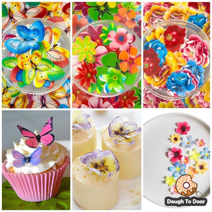 Edible Rice Wafer Flower and Butterfly Topper For Wedding Birthday Made ...