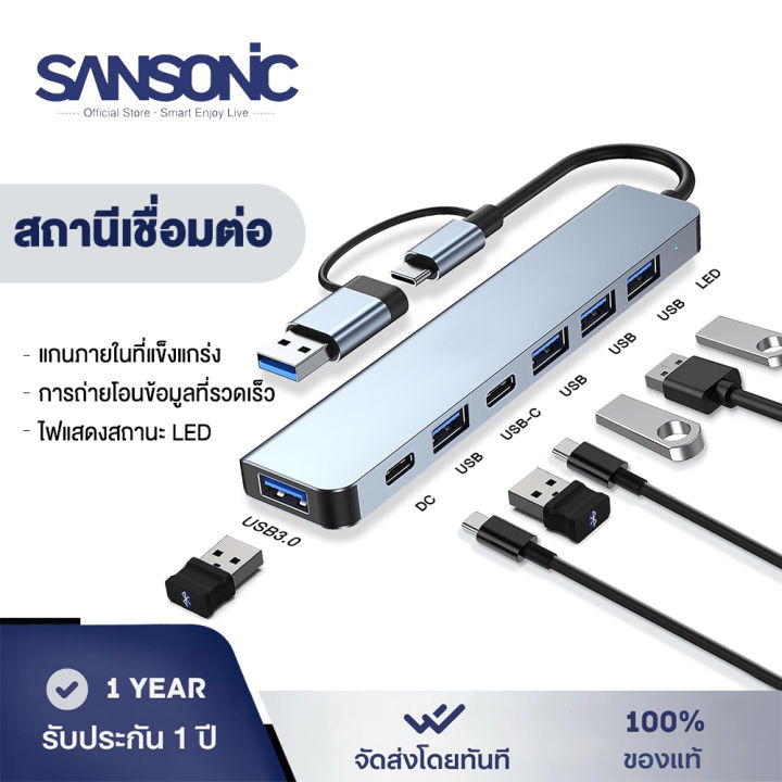 SANSONIC อะแดปเตอร์ฮับ USB Type-C 7in1 ความเร็วสูง พร้อม 3.0 2.0 TF SD ...