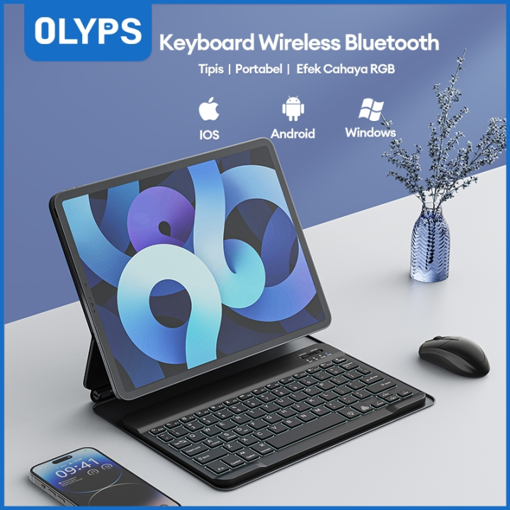 【OLYPS】Keyboard Wireless Bluetooth Portabel Tipis Lampu Latar RGB Mini ...