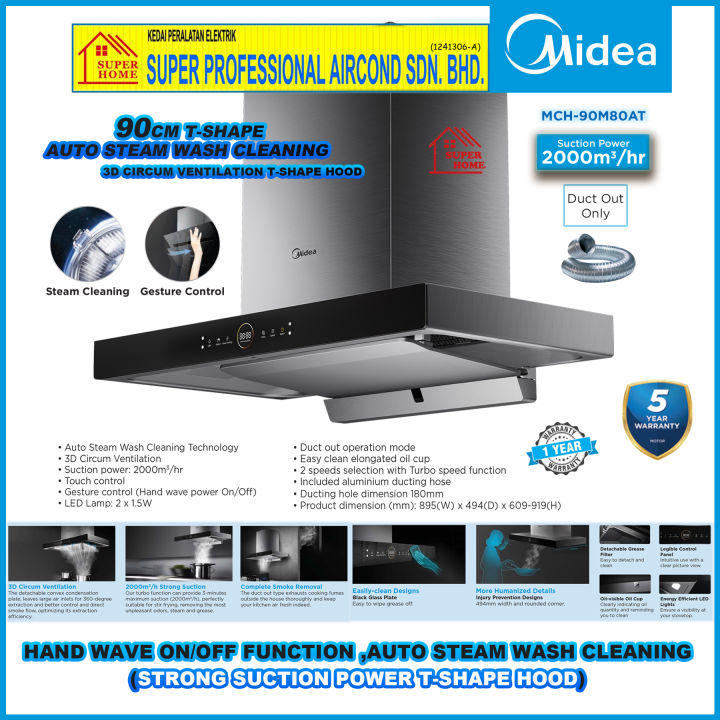 Midea Cooker Hood MCH-90M80AT 90cm T-Shape Designer Cooker Hood ((High ...
